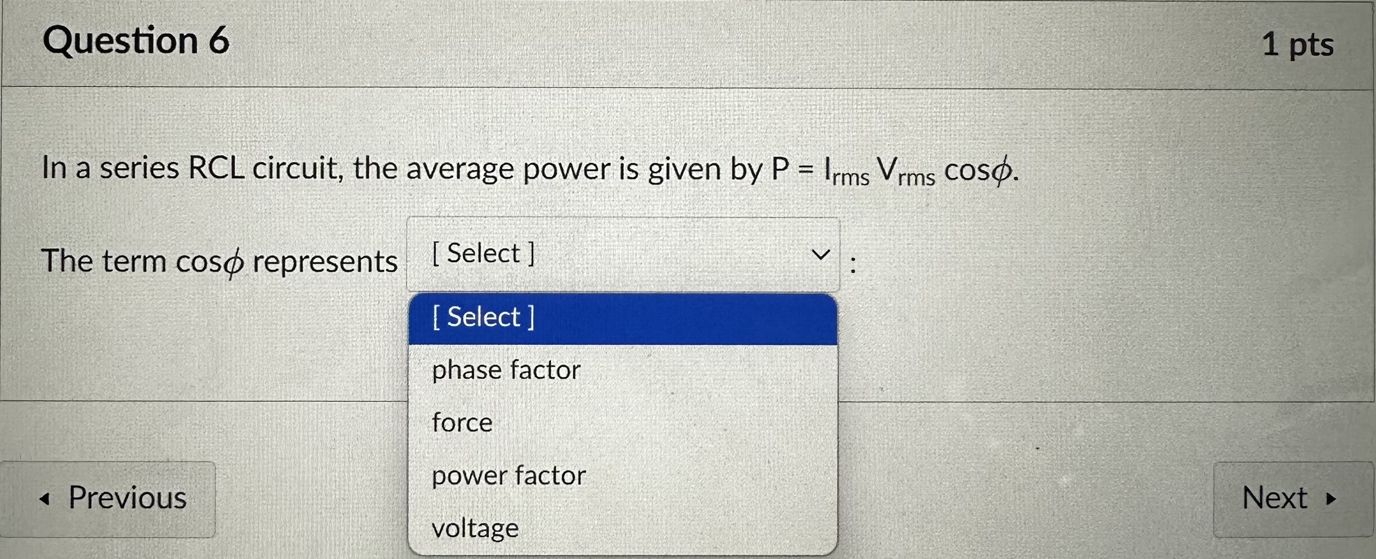 Solved Question 61 ﻿ptsIn a series RCL circuit, the average | Chegg.com