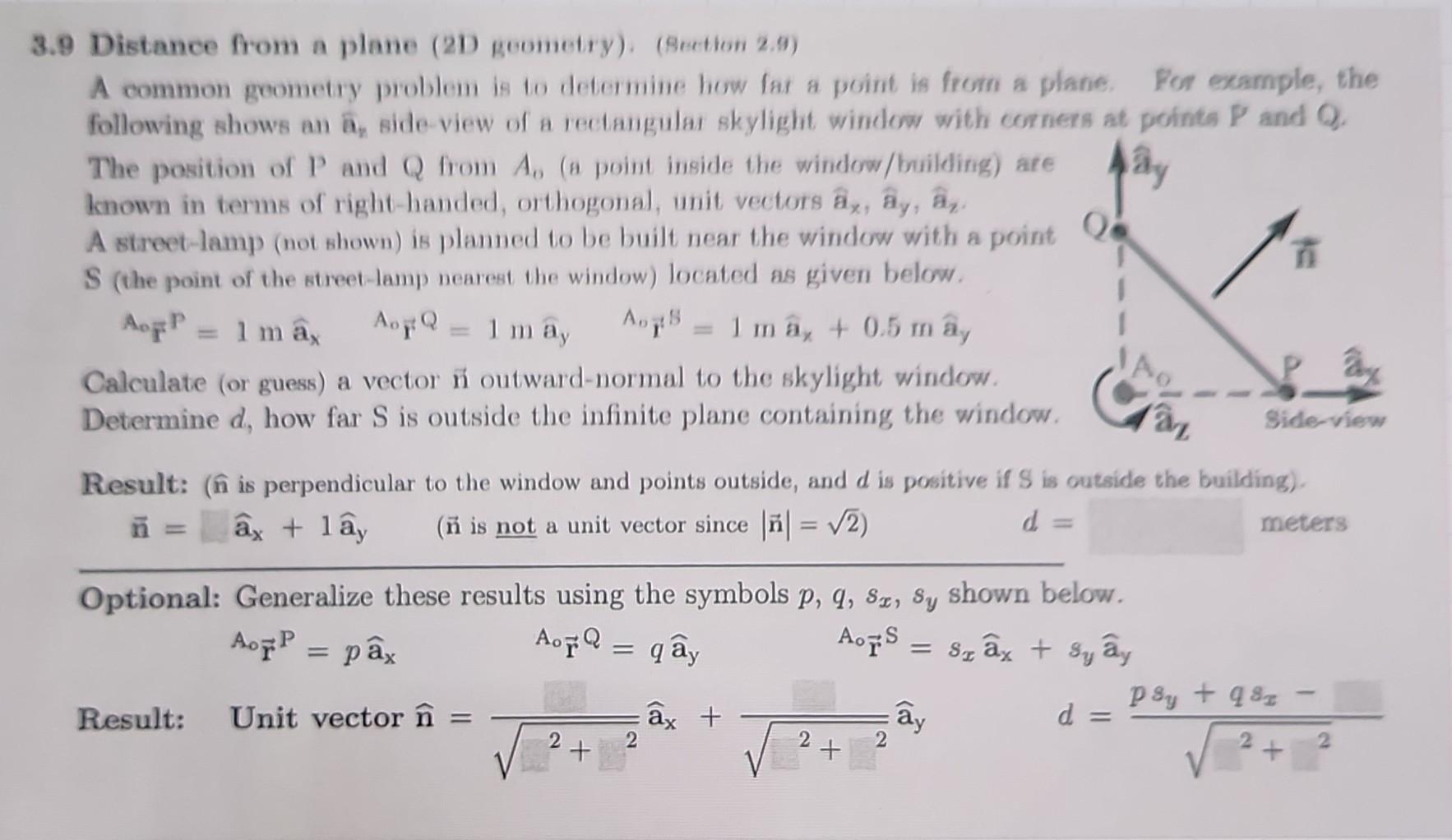 Solved 3.9 Distance from a plane (2D geometry). (Section | Chegg.com