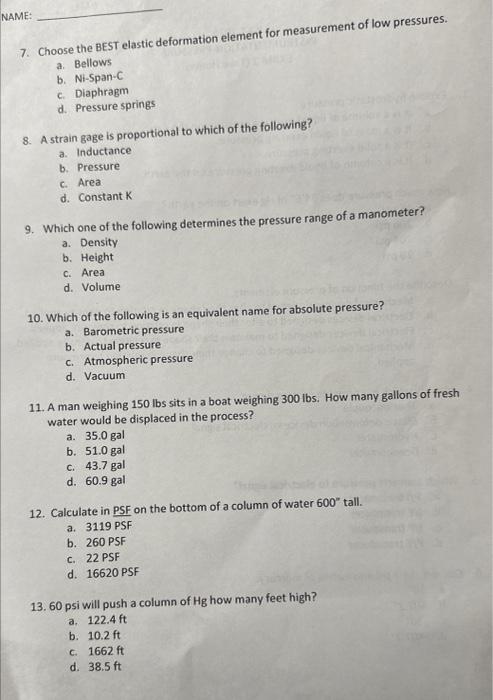 Solved UAME: 7. Choose the BEST elastic deformation element | Chegg.com