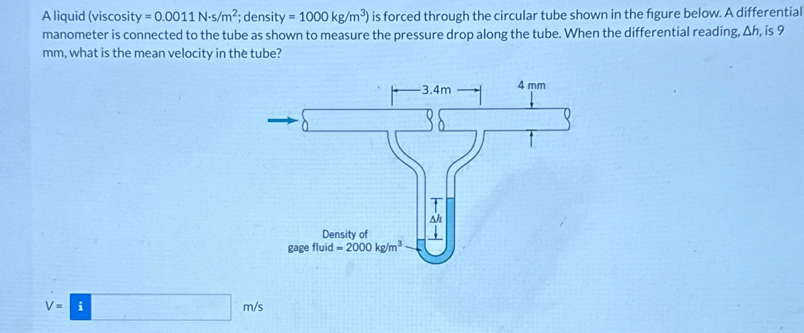 Solved A liquid (viscosity =0.0011N*sm2; density =1000kgm3 ) | Chegg.com