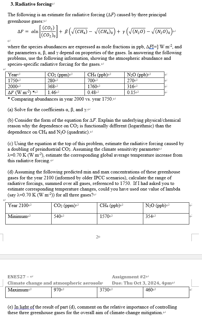 Solved Radiative forcingThe following is an estimate for | Chegg.com