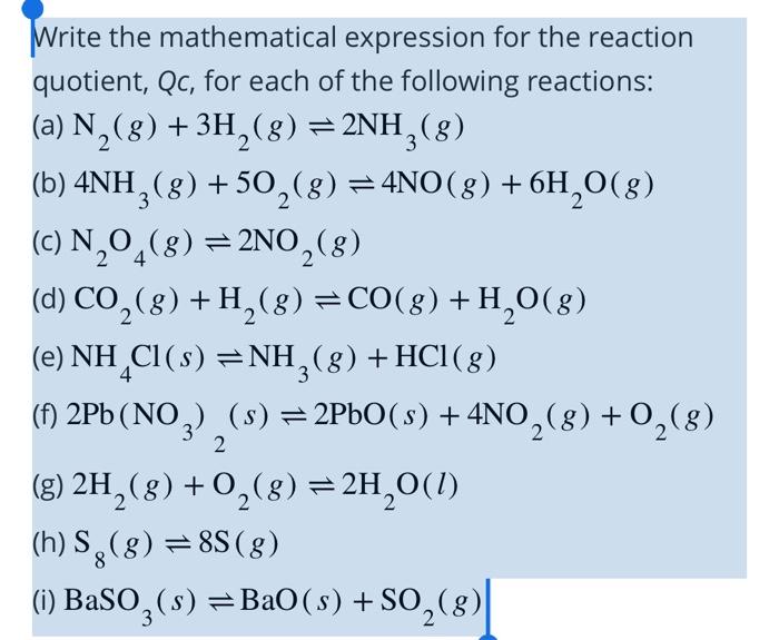 Solved Write the mathematical expression for the reaction | Chegg.com