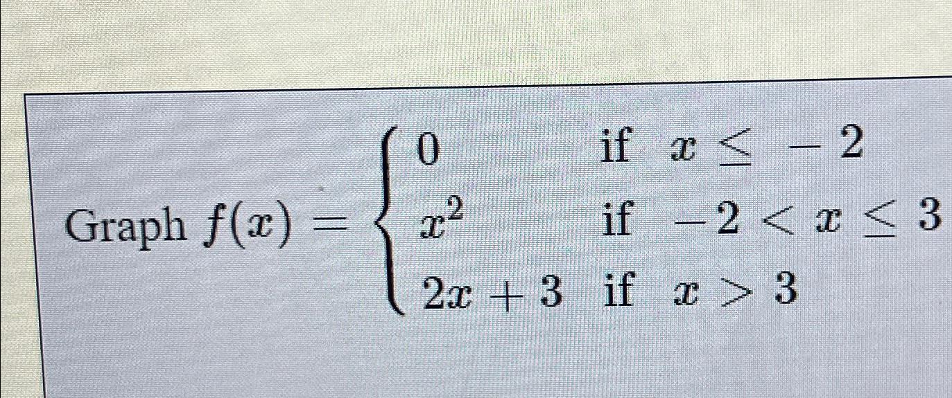 Solved Graph f(x)={0 if x≤-2x2 if -23 | Chegg.com