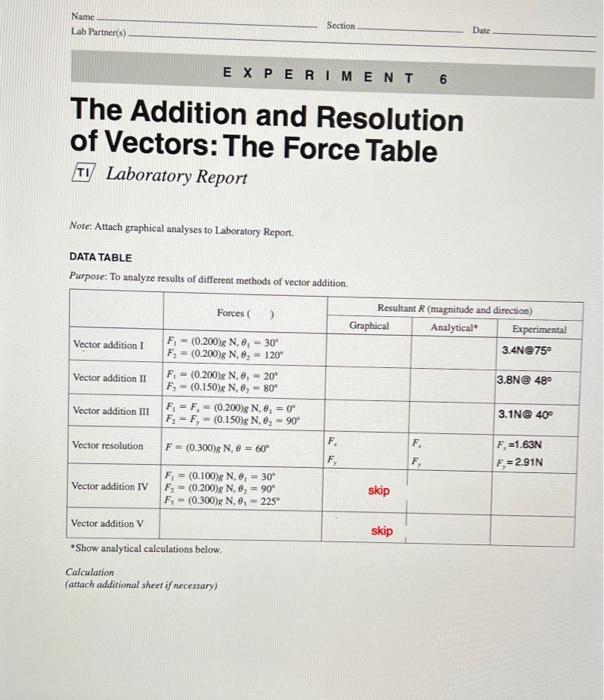 Solved Name Lab Partners Section Date EXPERIMENT 6 The | Chegg.com