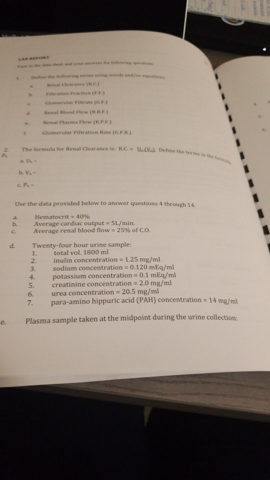 Solved Real Clearance Renal Blood Flow (RBF) Renal Plasma | Chegg.com