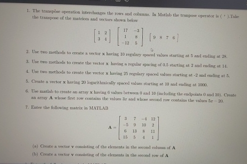 Solved The transpose operation interchanges the rows and | Chegg.com