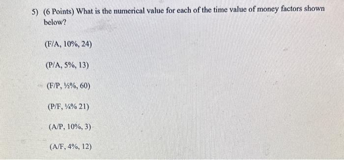 Solved 5) ( 6 Points) What is the numerical value for each | Chegg.com
