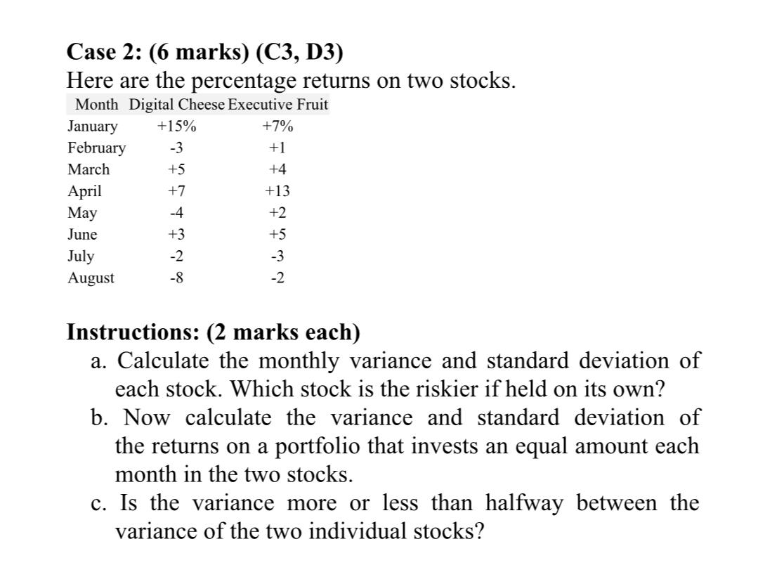 Solved a. ﻿Calculate the monthly variance and standard | Chegg.com