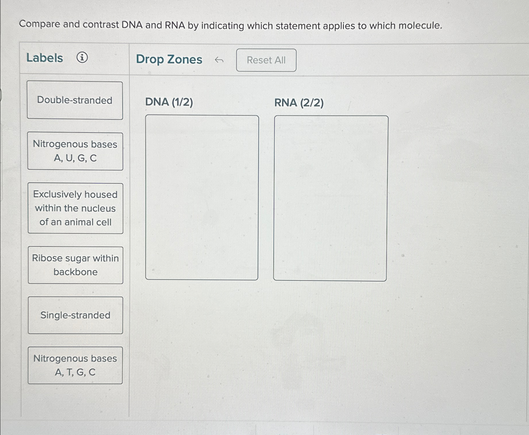 Compare and contrast DNA and RNA by indicating which | Chegg.com