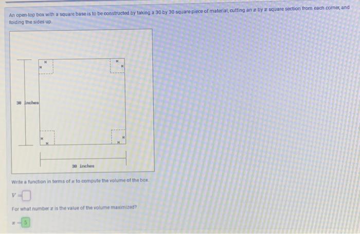 Solved Ar open-top box with a square base is to be | Chegg.com