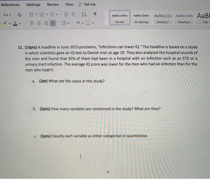 Solved References Mailings Review View Tell Me Aav A Tt
