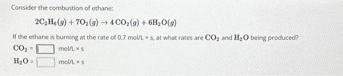 Solved Consider the combustion of ethane: 2C2H6 (g) +702(g) | Chegg.com