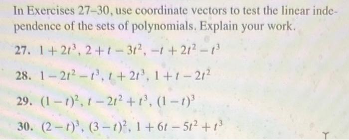 Solved In Exercises 27-30, use coordinate vectors to test | Chegg.com
