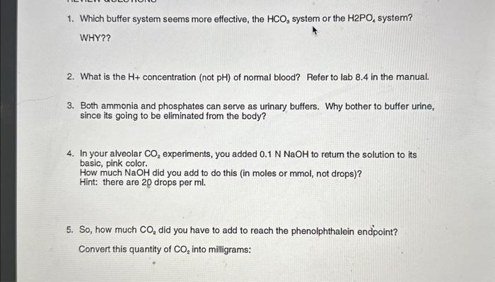 1. Which buffer system seems more effective, the HCO3 | Chegg.com
