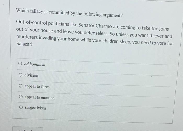 Solved Which fallacy is committed by the following argument? | Chegg.com