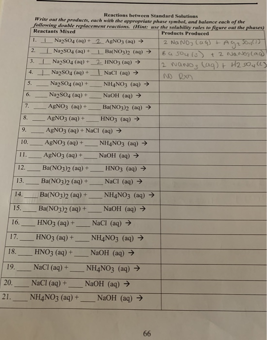 Solved 5. Reactions between Standard Solutions Write out the | Chegg.com