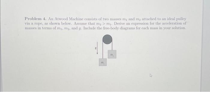 Solved Problem 4. An Atwood Machine consists of two masses | Chegg.com