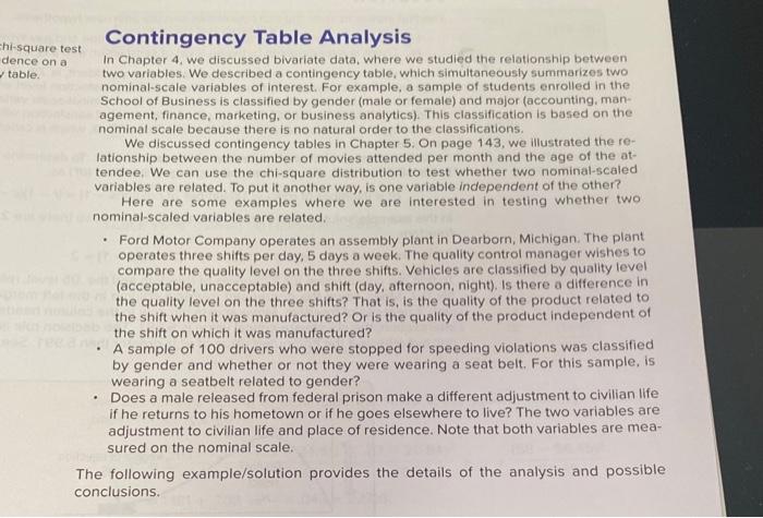 Solved hi-square test Contingency Table Analysis In Chapter | Chegg.com