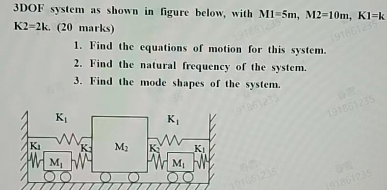 Solved 3DOF system as shown in figure below, with M1=5 | Chegg.com
