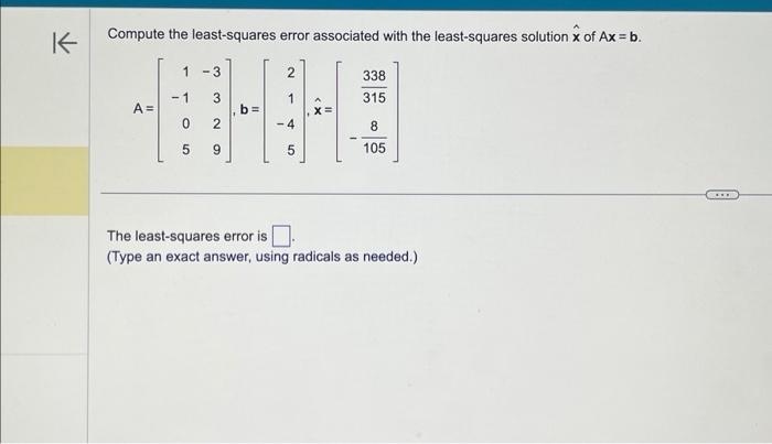 Solved Compute the least-squares error associated with the | Chegg.com