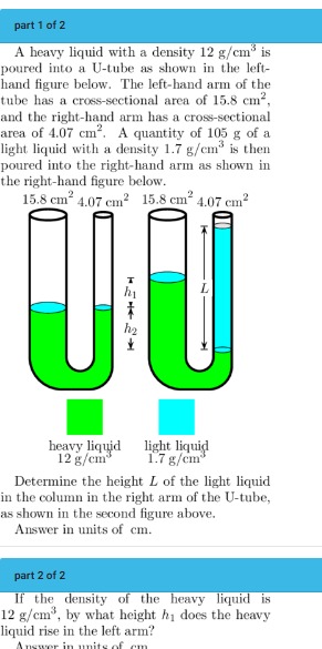 Solved part 1 ﻿of 2A heavy liquid with a density 12gcm3 ﻿is | Chegg.com