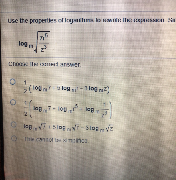 Solved Use the properties of logarithms to rewrite the | Chegg.com