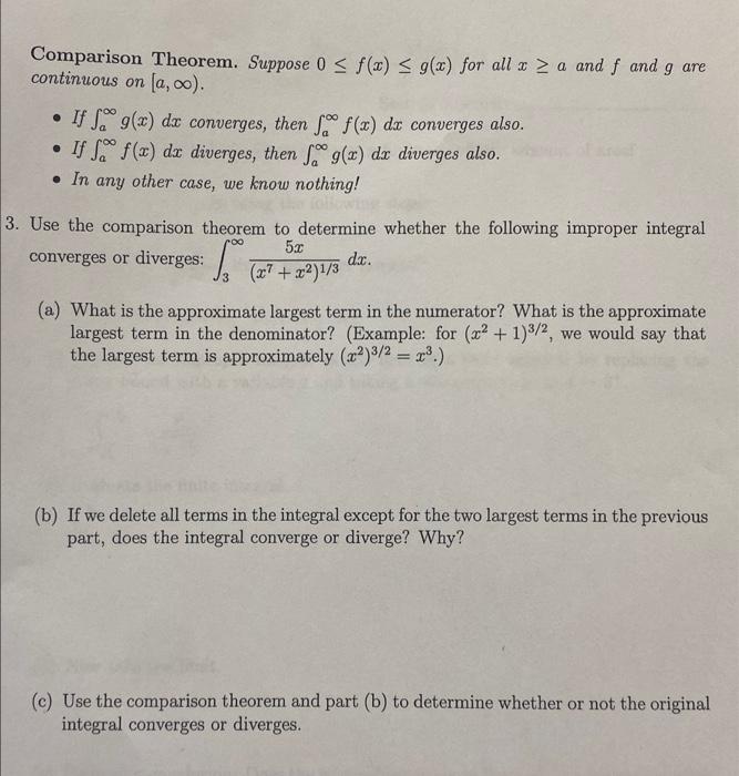 Solved Comparison Theorem. Suppose 0≤f(x)≤g(x) for all x≥a | Chegg.com