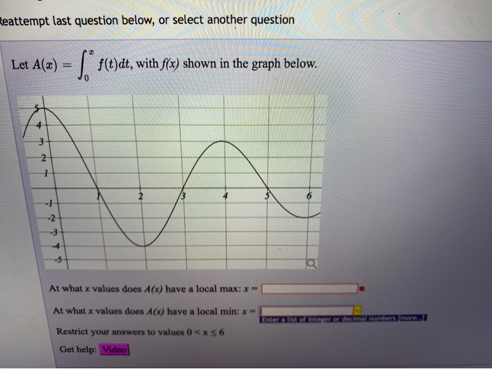 Solved Let A(x)=∫x0f(t)dt, with f(x) shown in the graph | Chegg.com Solved Let A(x)=∫x0f(t)dt, with f(x) shown in the graph | Chegg.com