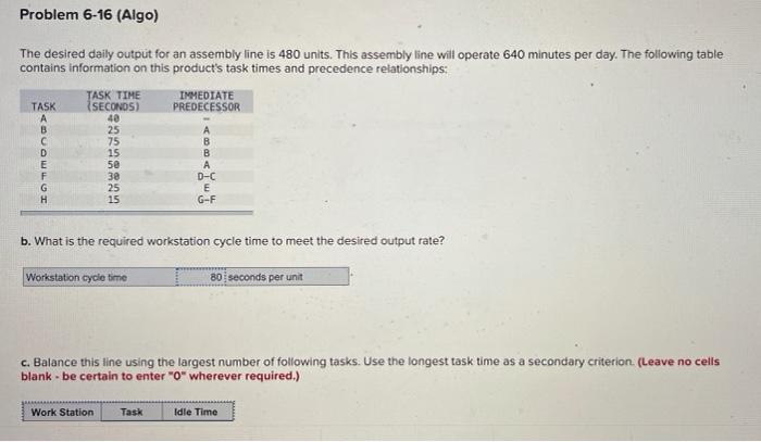 Solved Problem 6-16 (Algo) The desired daily output for an | Chegg.com
