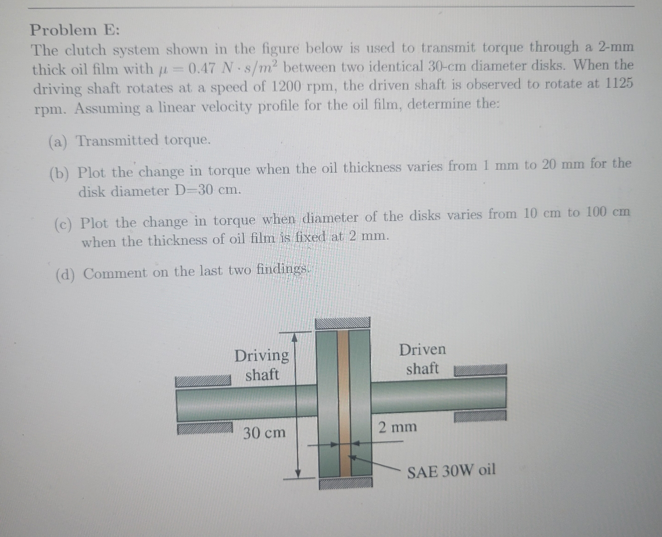 Solved Problem E:The clutch system shown in the figure below | Chegg.com