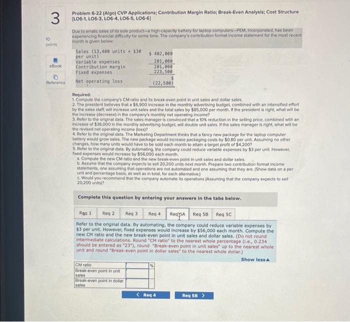 Solved Problem 6-22 (Algo) CVP Applications; Contribution | Chegg.com