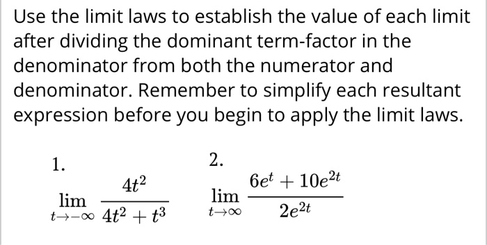 Solved Use the limit laws to establish the value of each | Chegg.com