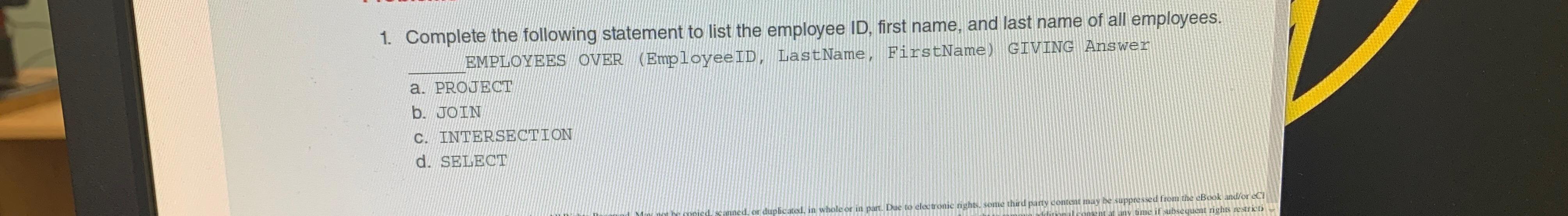 Solved Complete the following statement to list the employee | Chegg.com