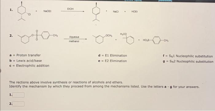 Solved 2. +C a= Proton transfer d = E1 Elimination f=SN1 | Chegg.com