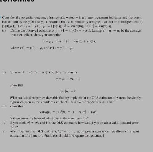 (1) Consider the potential outcomes framework, where | Chegg.com