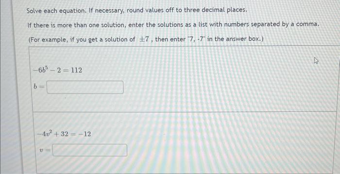 Solved Solve each equation. If necessary, round values off | Chegg.com