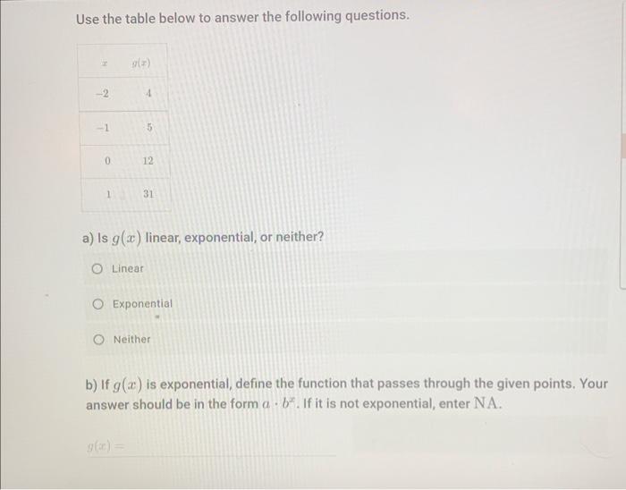 Solved Use the table below to answer the following | Chegg.com
