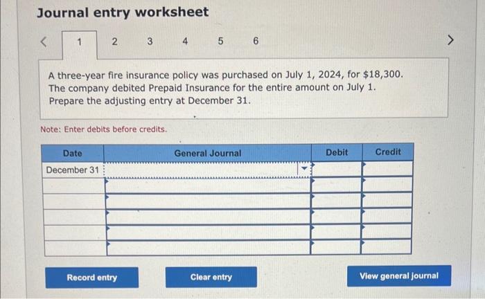 Solved Journal entry worksheet 2 A three-year fire insurance | Chegg.com