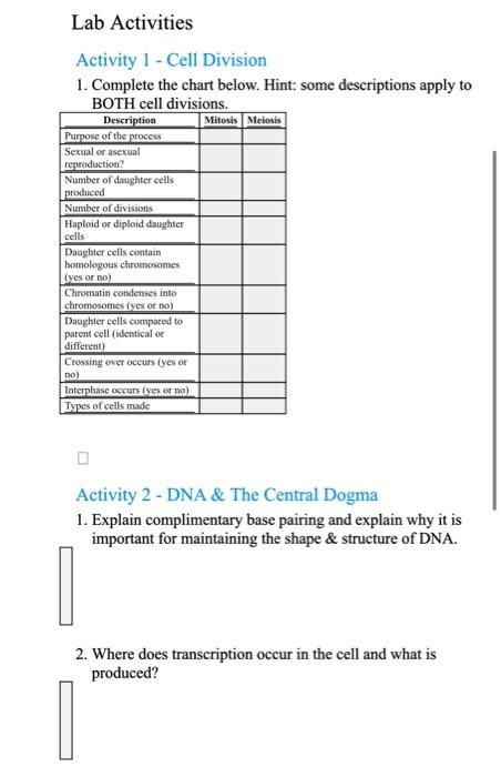 Solved 1. Complete the chart below. Hint: some descriptions | Chegg.com