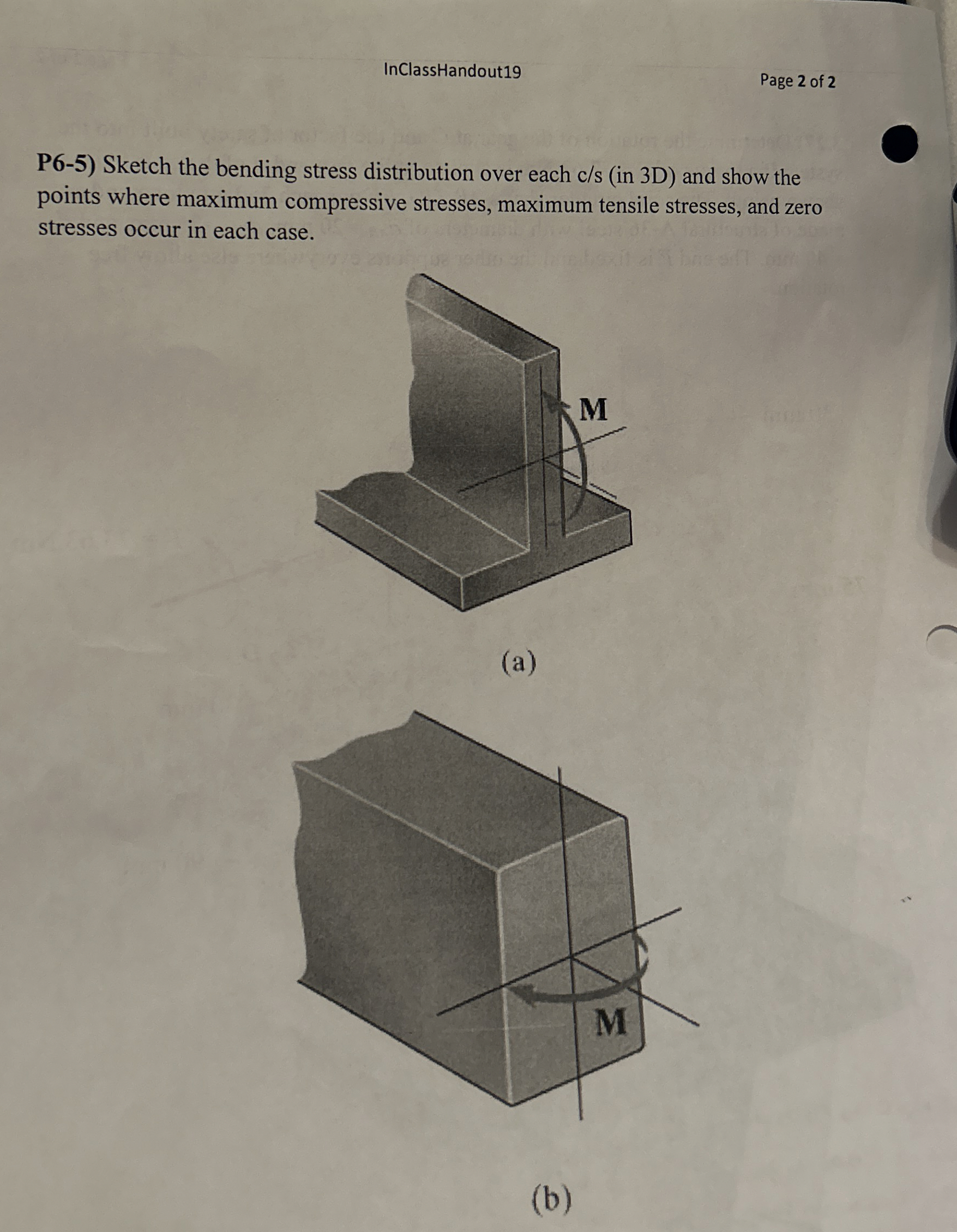 Solved P6-5) ﻿Sketch the bending stress distribution over | Chegg.com