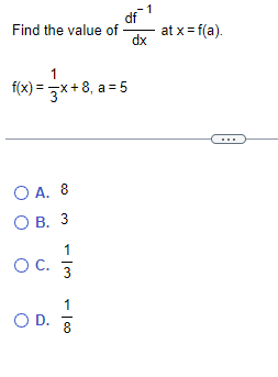 Solved Find the value of df-1dx ﻿at | Chegg.com