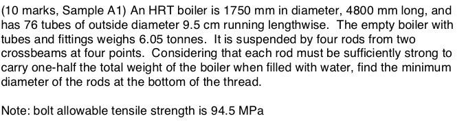 Solved (10 marks, Sample A1) An HRT boiler is 1750 mm in | Chegg.com