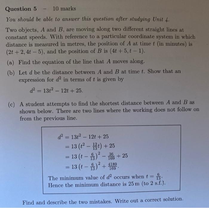 Solved Question 5 10 marks You should be able to answer this | Chegg.com