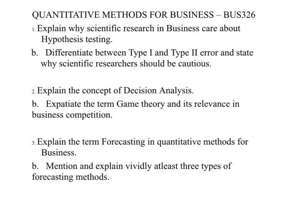 Solved QUANTITATIVE METHODS FOR BUSINESS - ﻿BUS326Explain | Chegg.com