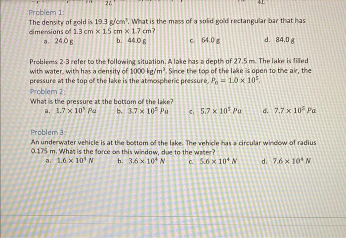 Solved Problem 1: The density of gold is 19.3 g/cm3. What is | Chegg.com