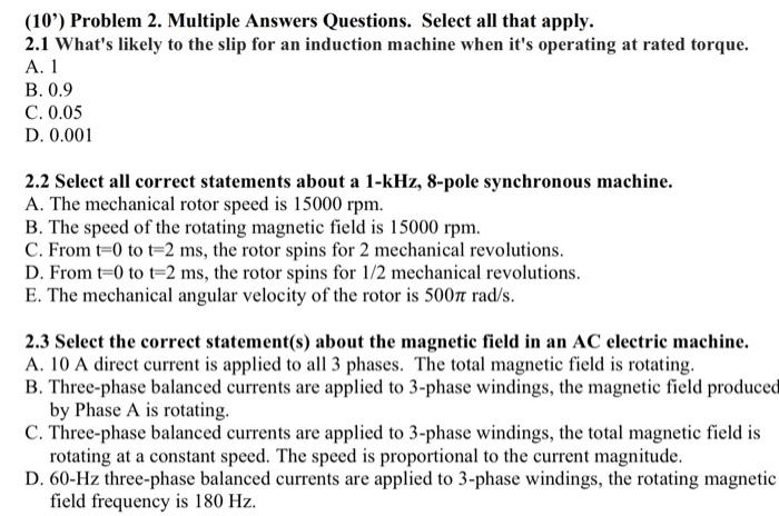 Solved (10') Problem 2. Multiple Answers Questions. Select | Chegg.com