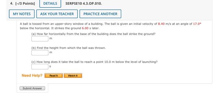 Solved A ball is tossed from an upper-story window of a | Chegg.com