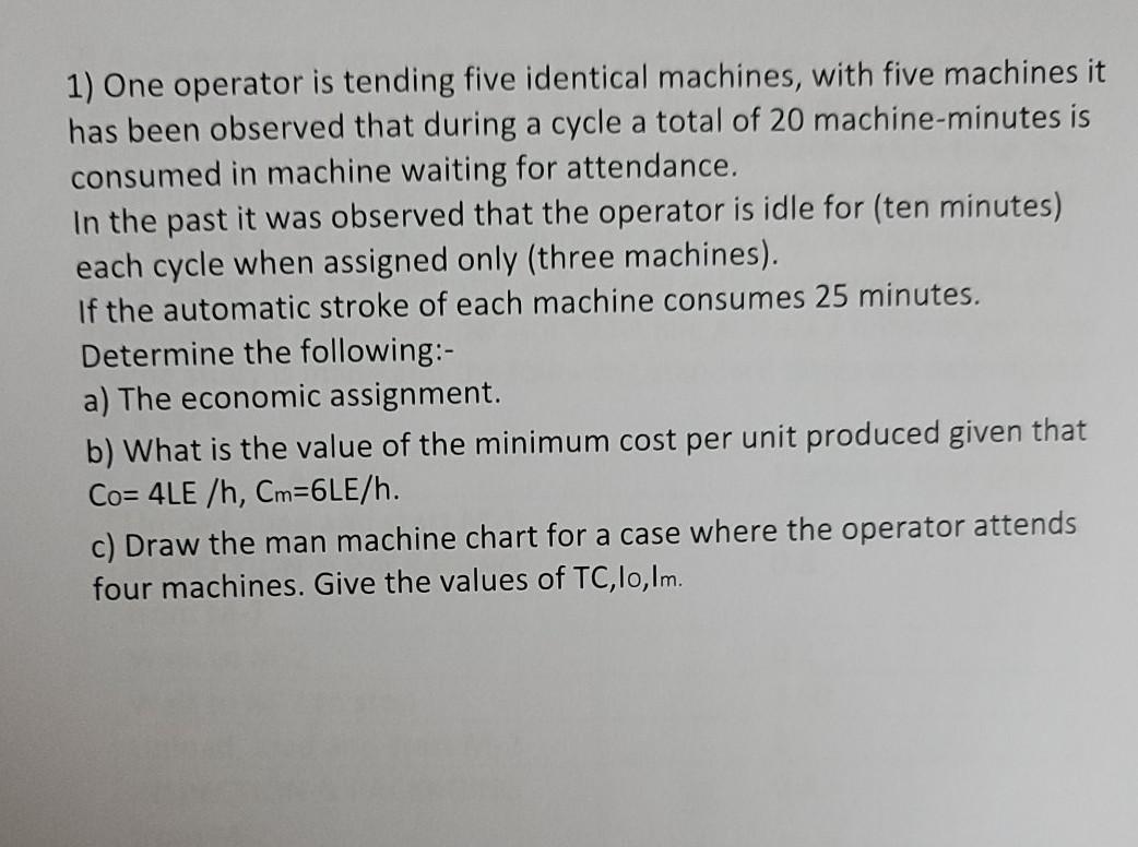 Solved 1) One operator is tending five identical machines, | Chegg.com