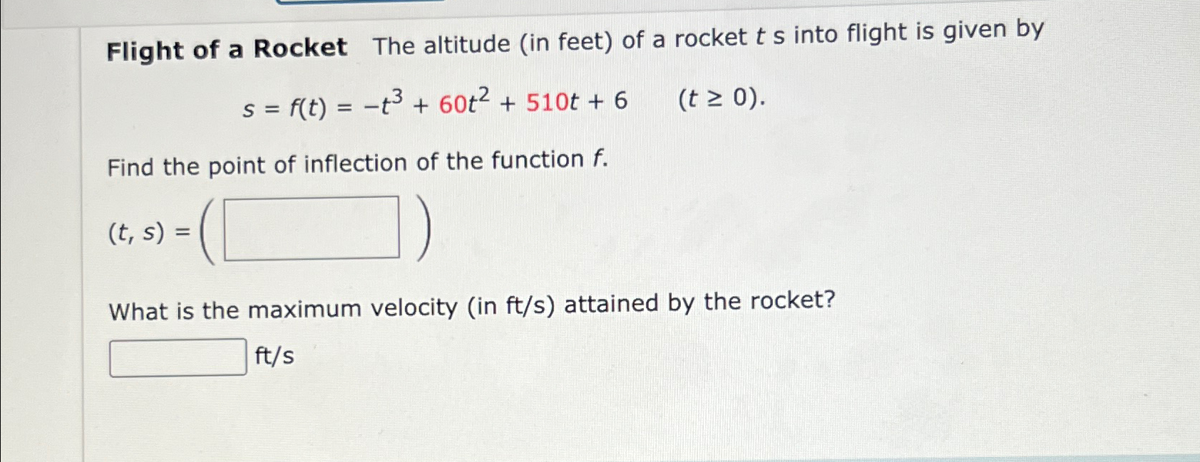 Solved Flight of a Rocket The altitude (in feet) ﻿of a | Chegg.com