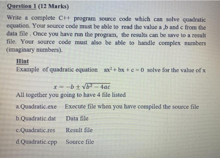 Solved Question 1 (12 Marks) Write a complete C++ program | Chegg.com